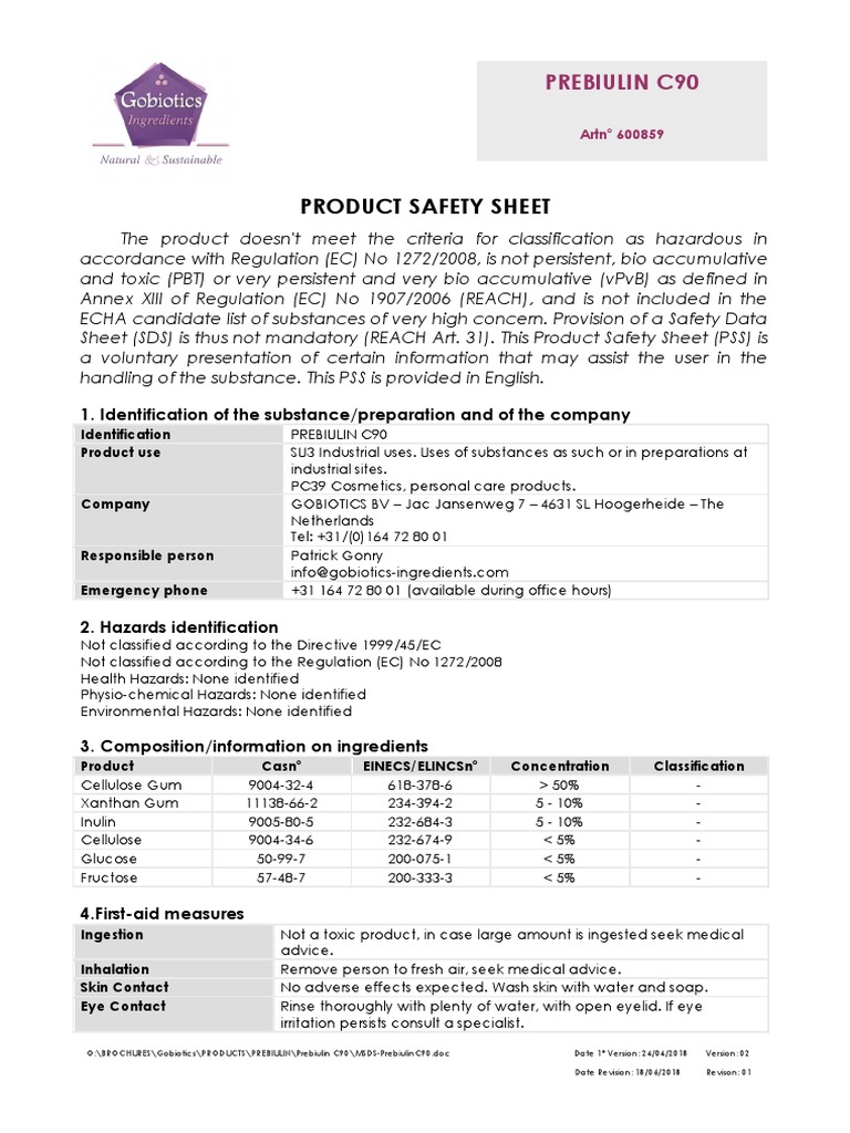 MSDS PrebiulinC90 1806 | PDF
