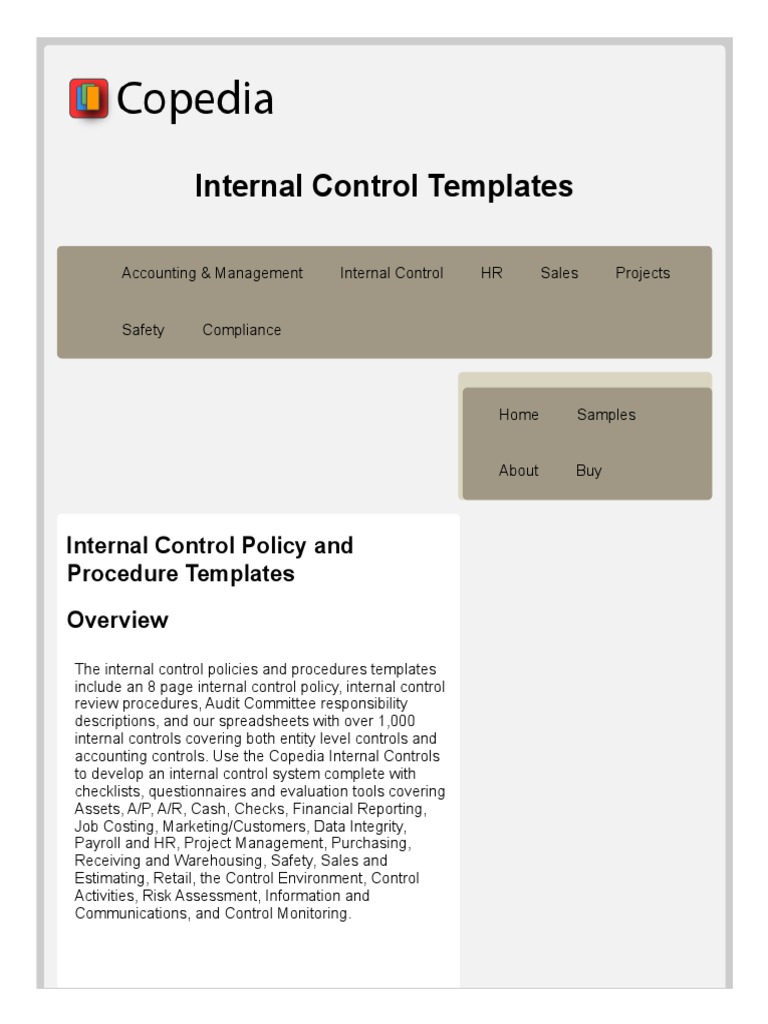 Risk - Internal Control Templates - Copedia | PDF | Finance & Money ...