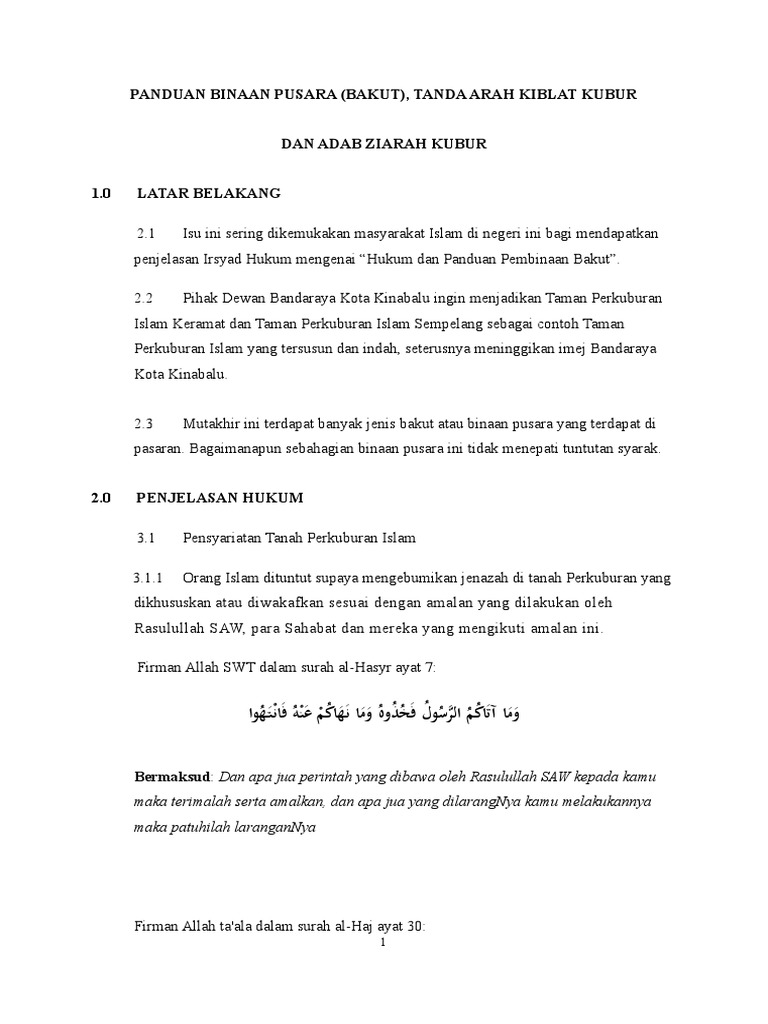 Panduan Binaan Pusara (Bakut), Tanda Arah Kiblat Kubur & Adab Ziarah Kubur2 | PDF