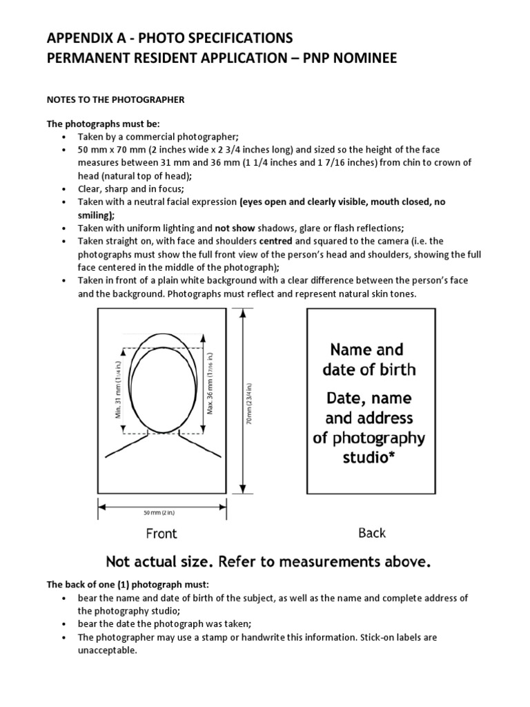 APPENDIX A - PHOTO SPECIFICATIONS-PNP NOMINEE - PR Application | PDF
