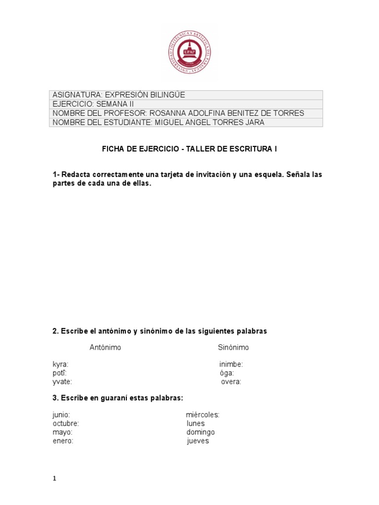 Semana II Ficha Expresión Bilingue | PDF