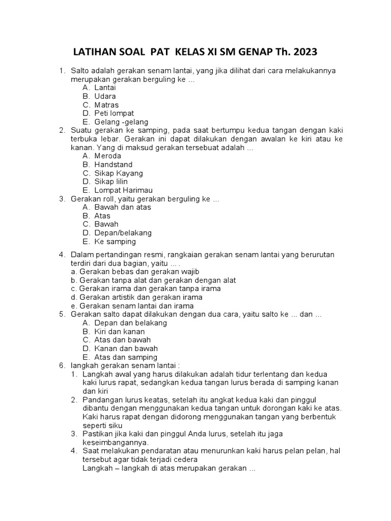 LATIHAN SOAL PJOK Kls XI | PDF