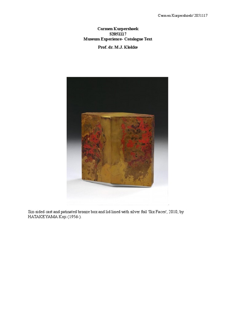 Museum Experience Assignment Catalgue Text - Kopie | PDF | Casting | Sculpture