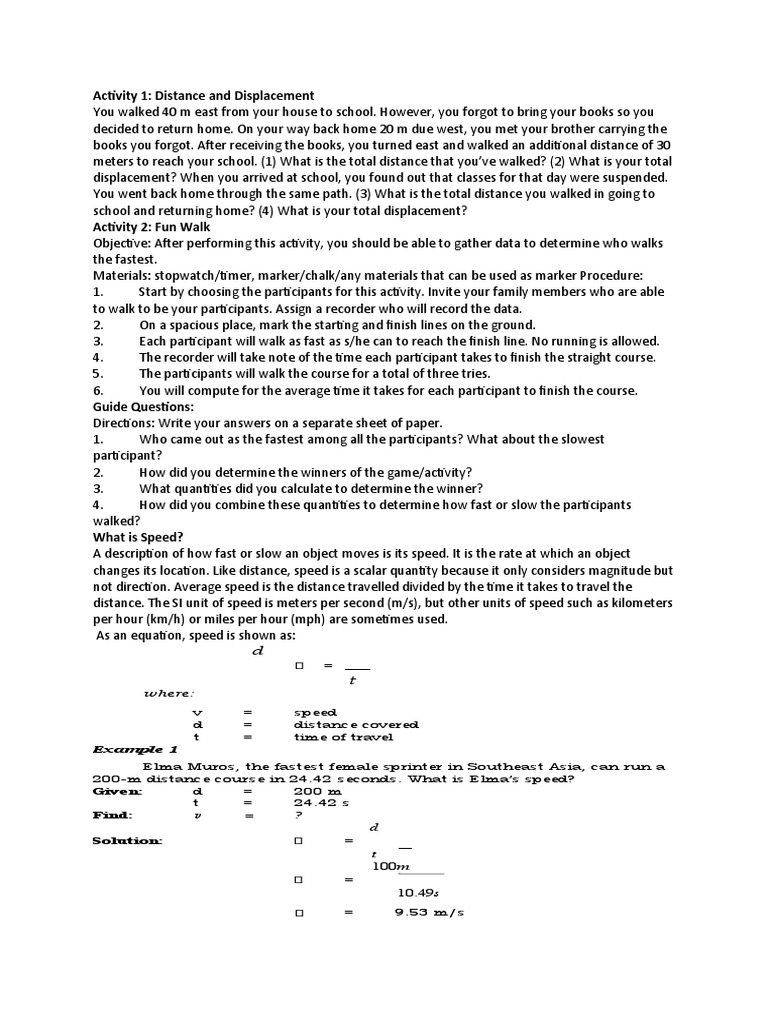 Science 7 Activity 1 Lesson 2 | PDF | Speed | Velocity