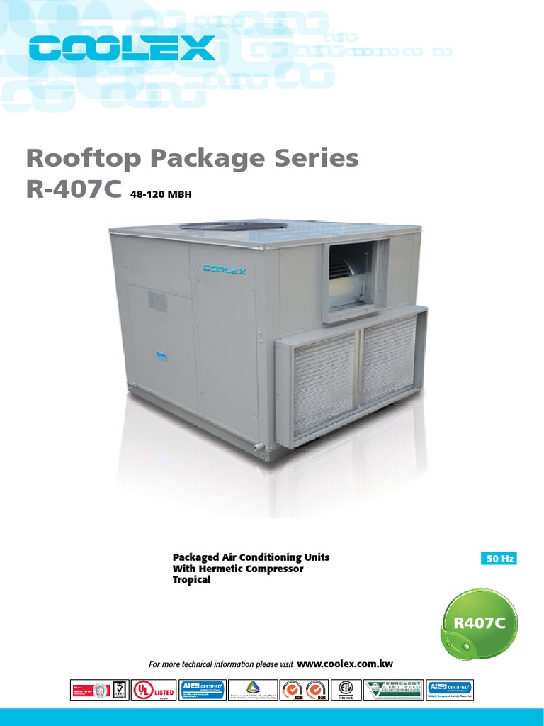 Coolex Rooftop Package Series 048-120 R 407C 50 HZ | PDF