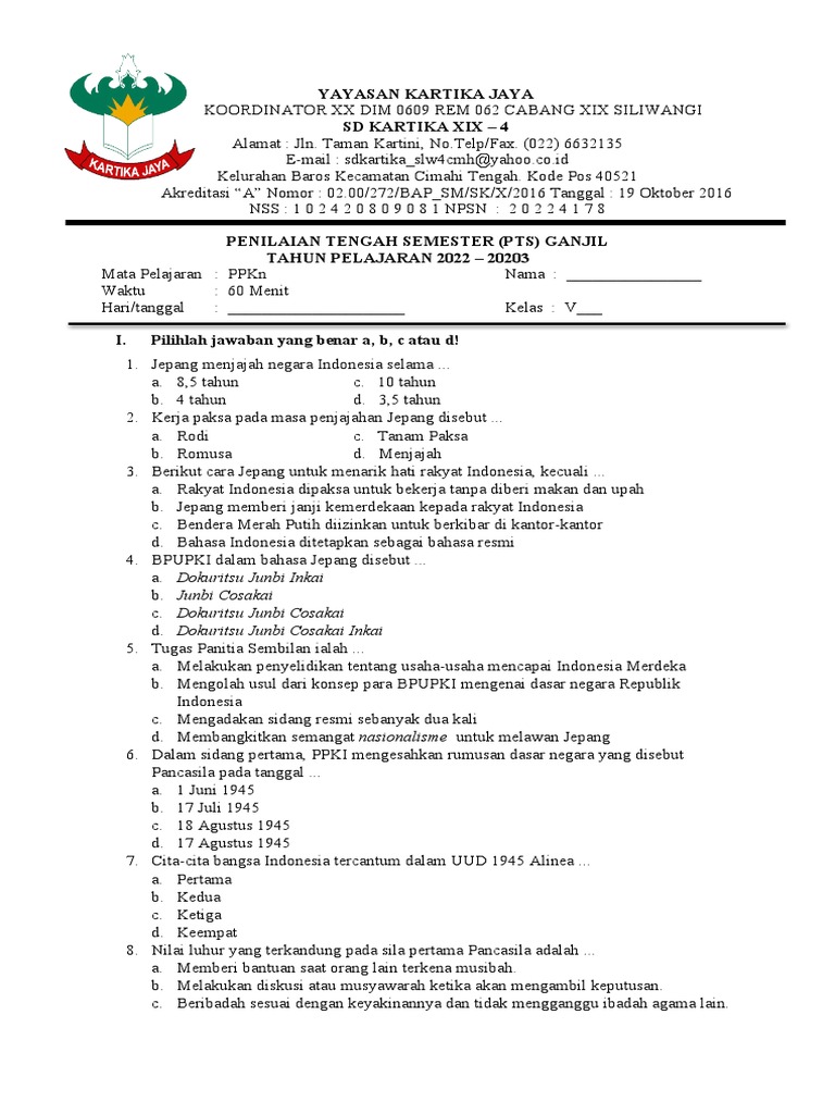 PTS PPKN Kelas 5 | PDF