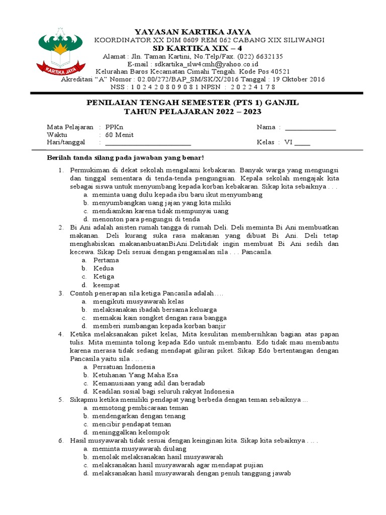 Pts PPKN Kelas 6 | PDF