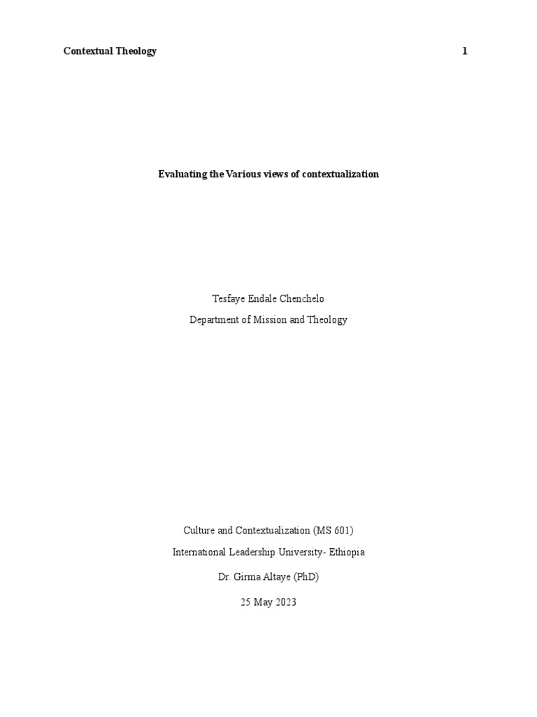 Evaluating The Various Views of Contextualization | PDF | Protestantism ...