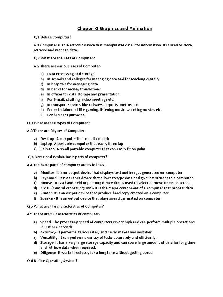 Computer ch-1 Graphics and Animation | PDF | Computer Data Storage | Input/Output