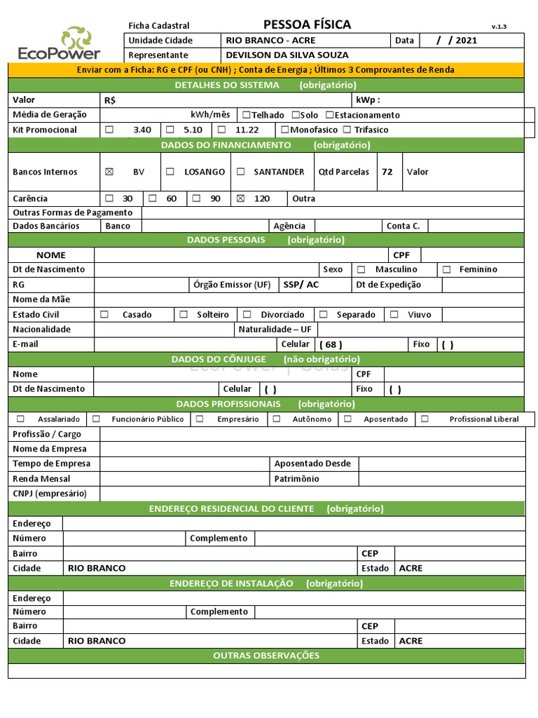 Ficha Cadastral Imprimir | PDF | Brasil