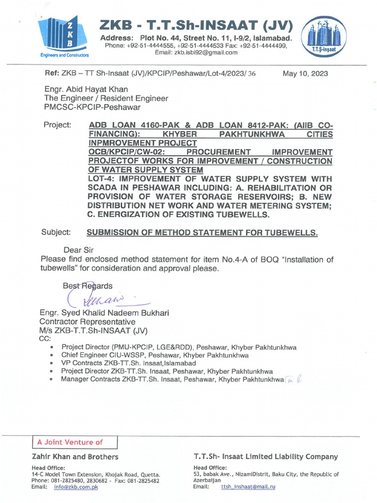 Method Statement For Tube Wells | PDF