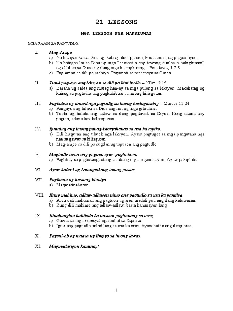 21 LESSONS Cebuano | PDF