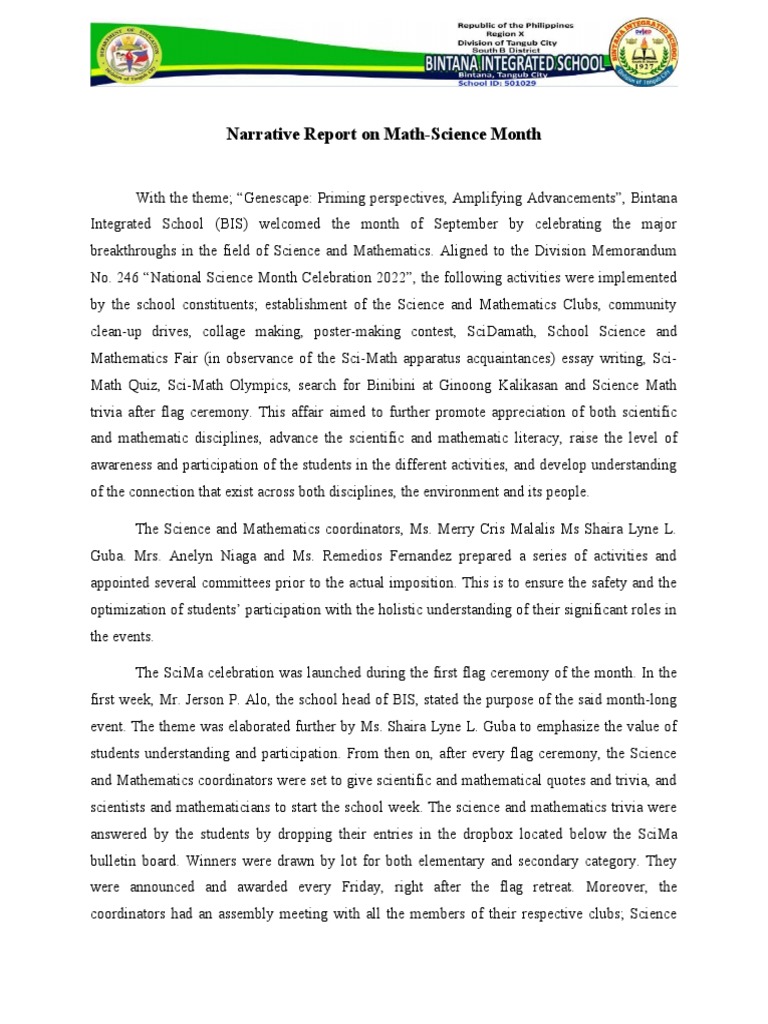 Scima Narrative Report | PDF | Science | Mathematics