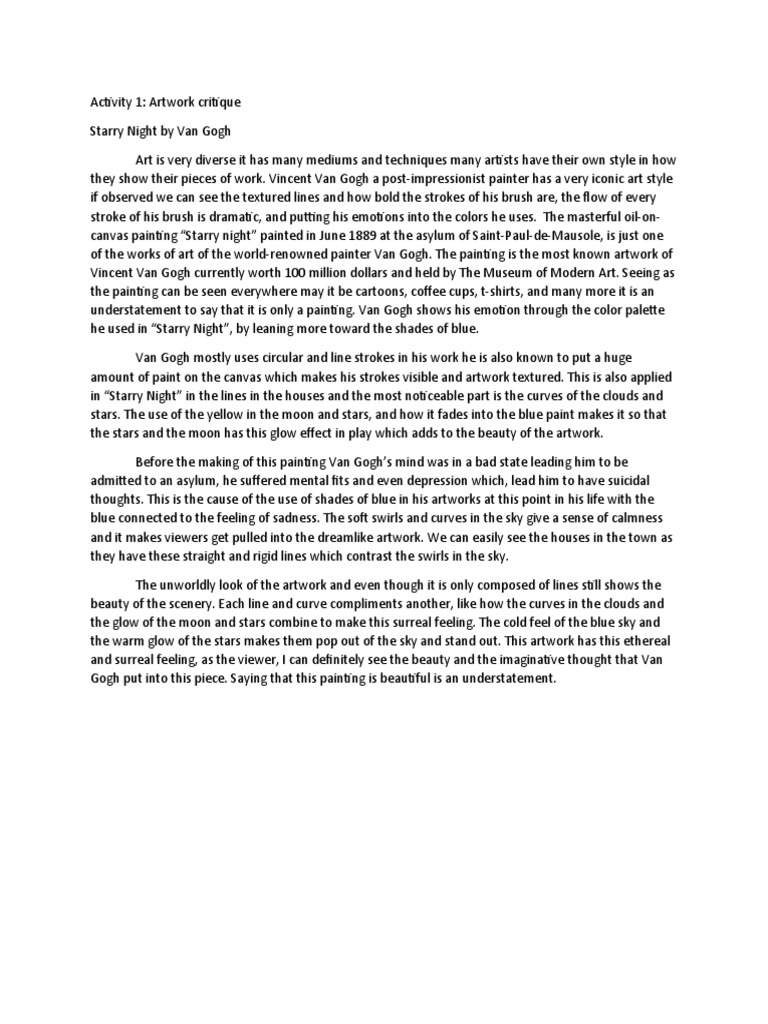 Artwork Critique | PDF | Vincent Van Gogh | Greek Tragedy