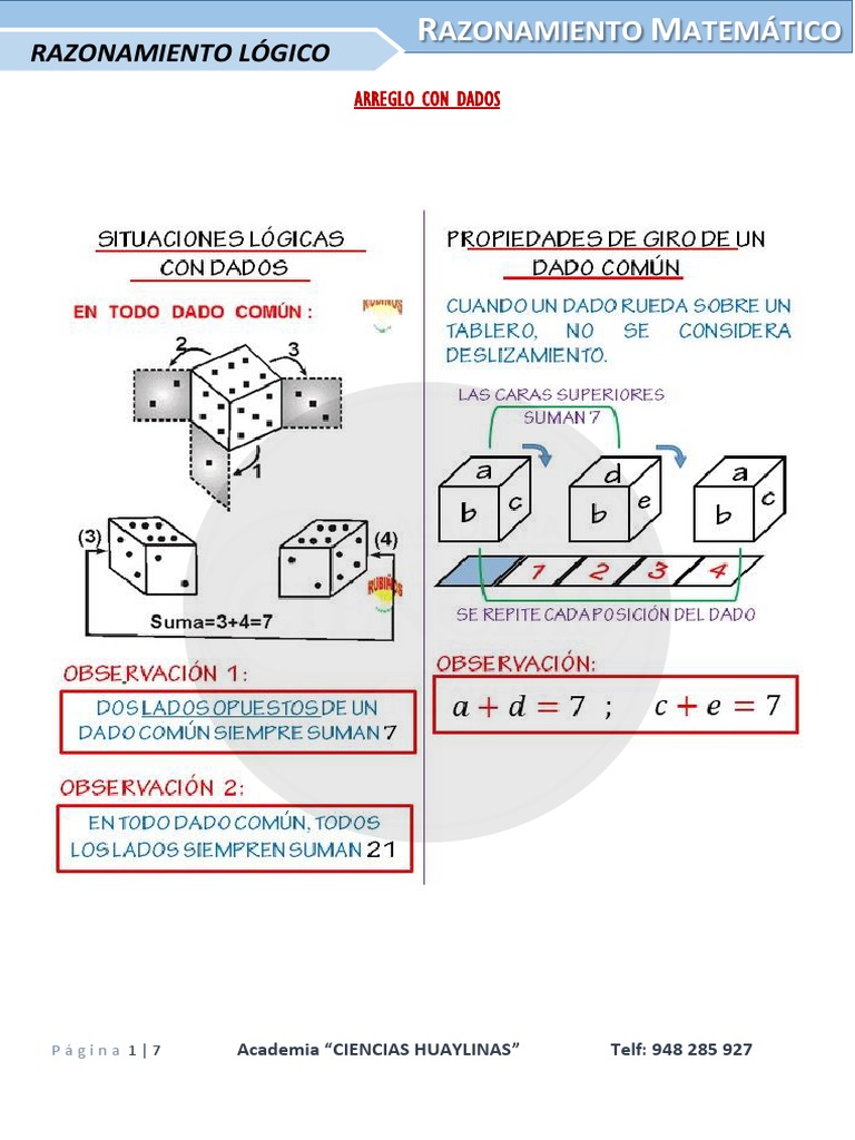 Rm-Tema1-Razonamiento Logico Dados - Academia Ciencias Huaylinas - 2023-1 | PDF