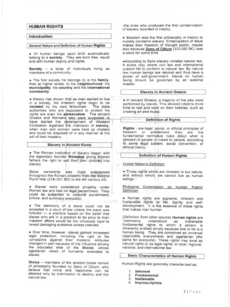 Human Rights Notes From STMS | PDF | Human Rights | Rights