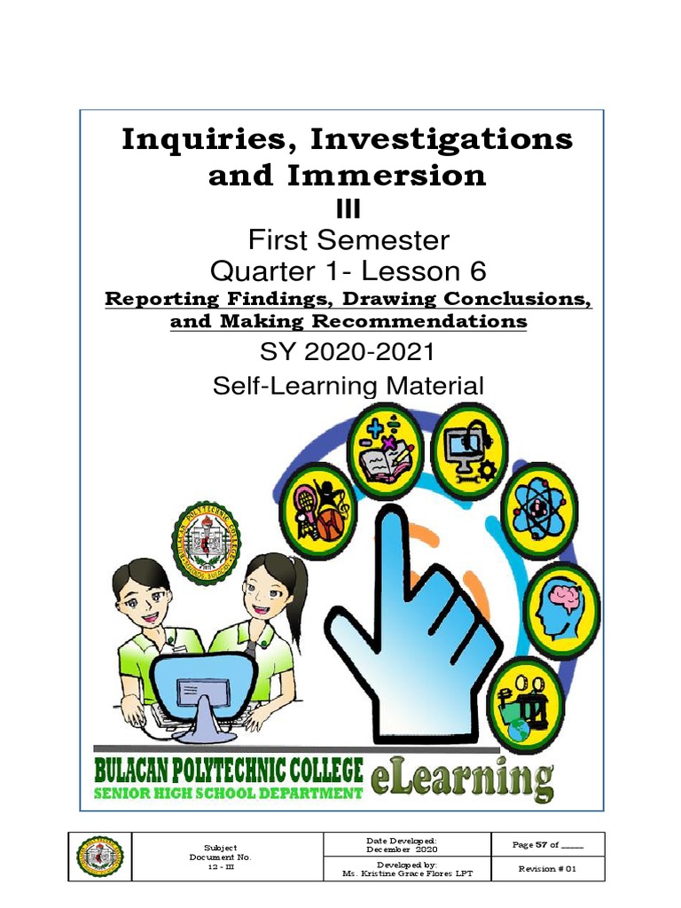 Lesson 6 Report Findings, Drawing Conclusions and Making ...