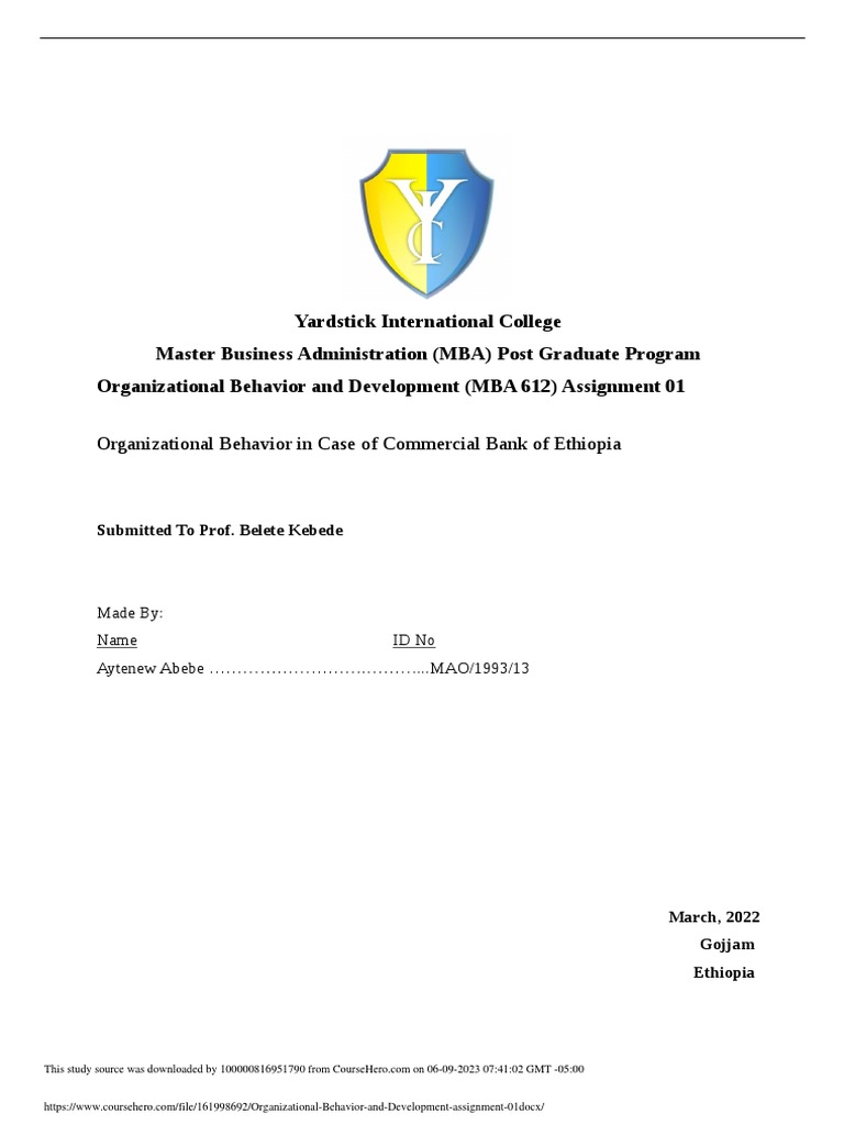 Organizational Behavior And Development Assignment 01 Pdf Job