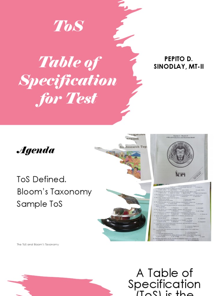 Tos Table of Specification For Test: Pepito D. Sinodlay, Mt-Ii | PDF ...