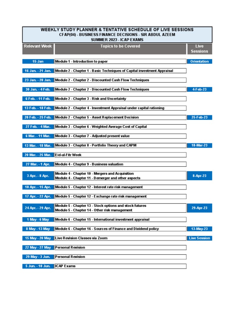 1) BFD Schedule | PDF