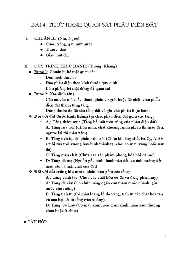 BÀi 4 ThỰc HÀnh Quan SÁt PhẪu DiỆn ĐẤt Script Pdf 