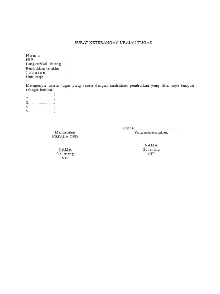 Format Keterangan Kesesuaian Uraian Tugas | PDF
