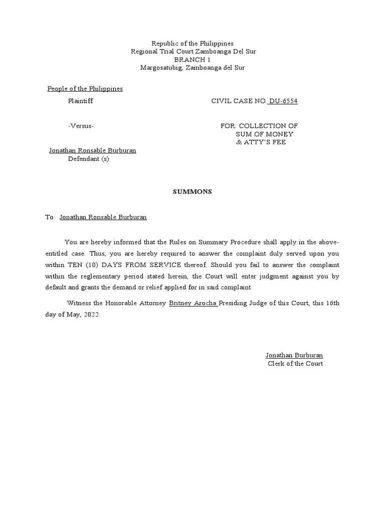 Legal Summons | PDF | Affidavit | Complaint