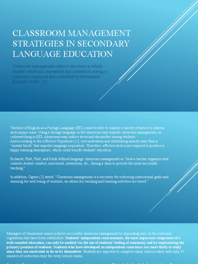 Classroom Management Strategies in Secondary Language Education | PDF ...