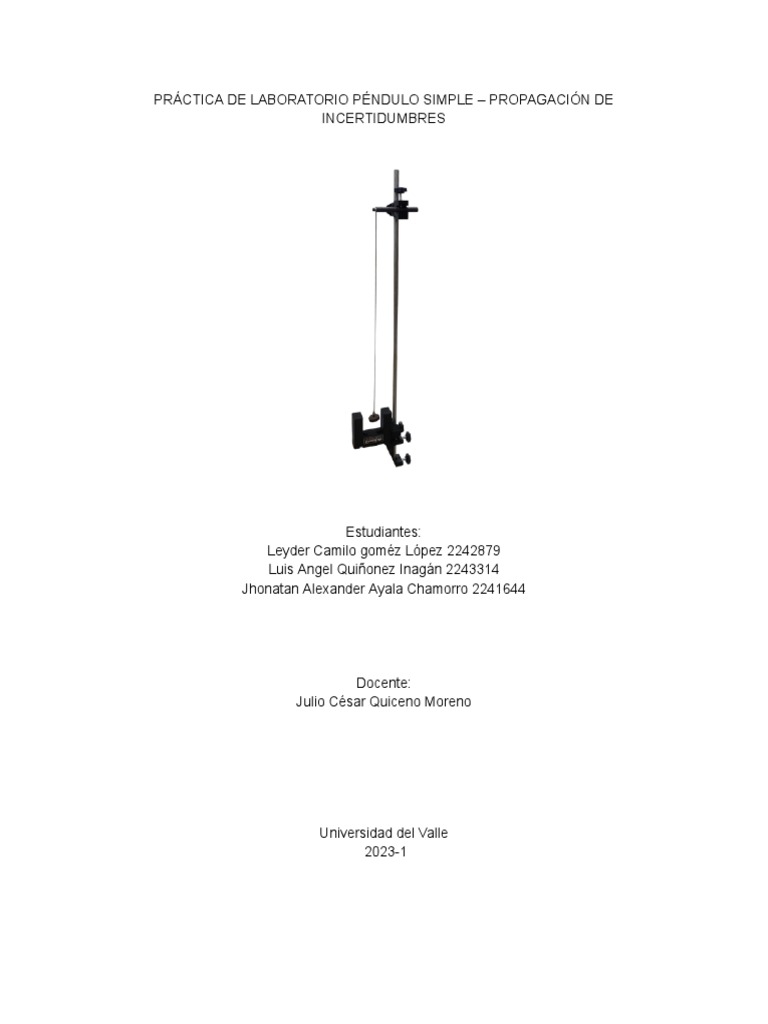 Práctica de Laboratorio Péndulo Simple - Propagación de Incertidumbres | PDF