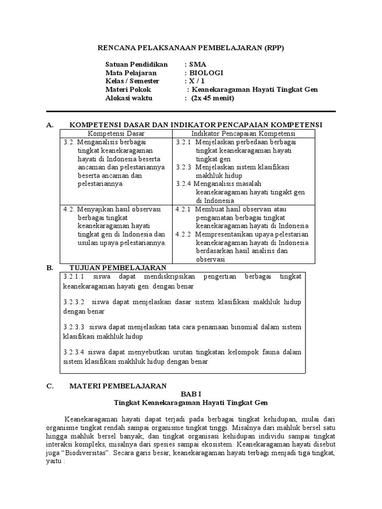 RPP Keanekaragaman Hayati GEN | PDF