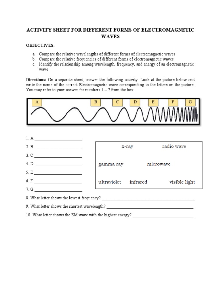Electromagnetic Waves Activity Sheet | PDF | Teaching Methods ...
