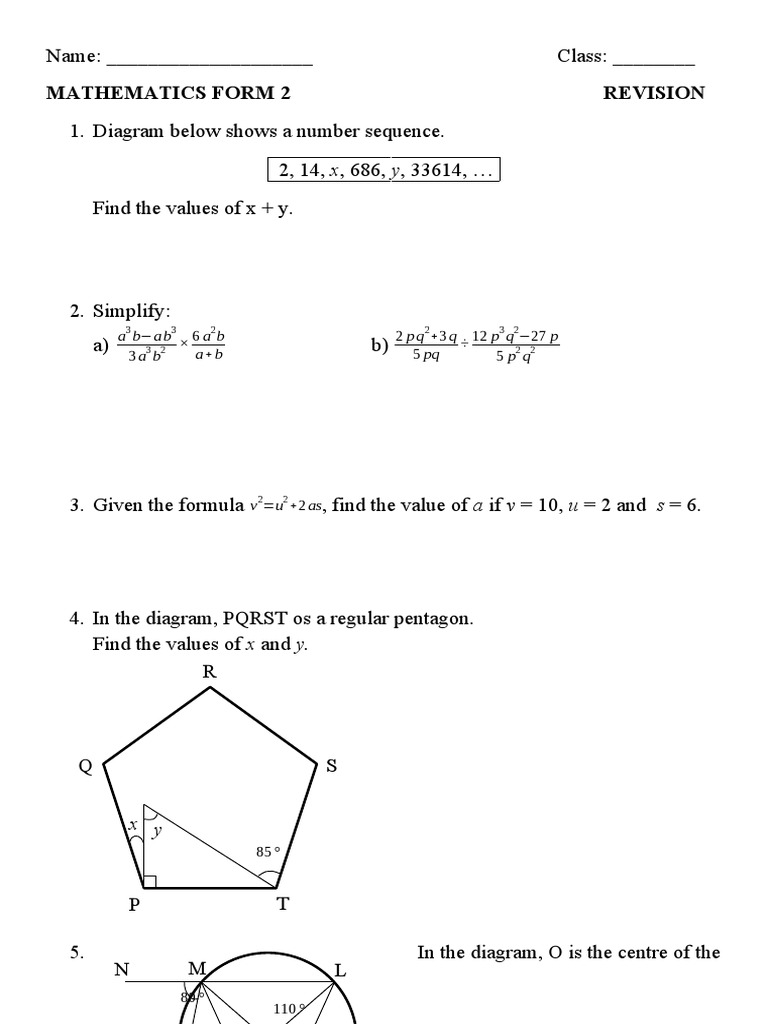 F2 Maths Revision | PDF
