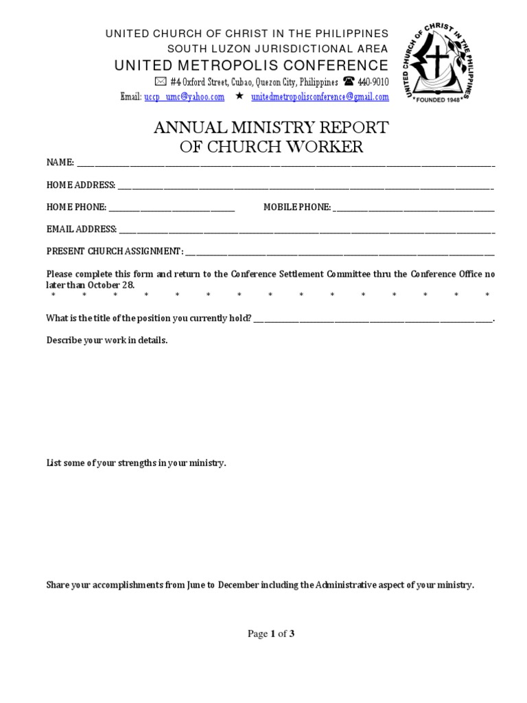 Annual Ministry Report Template | PDF