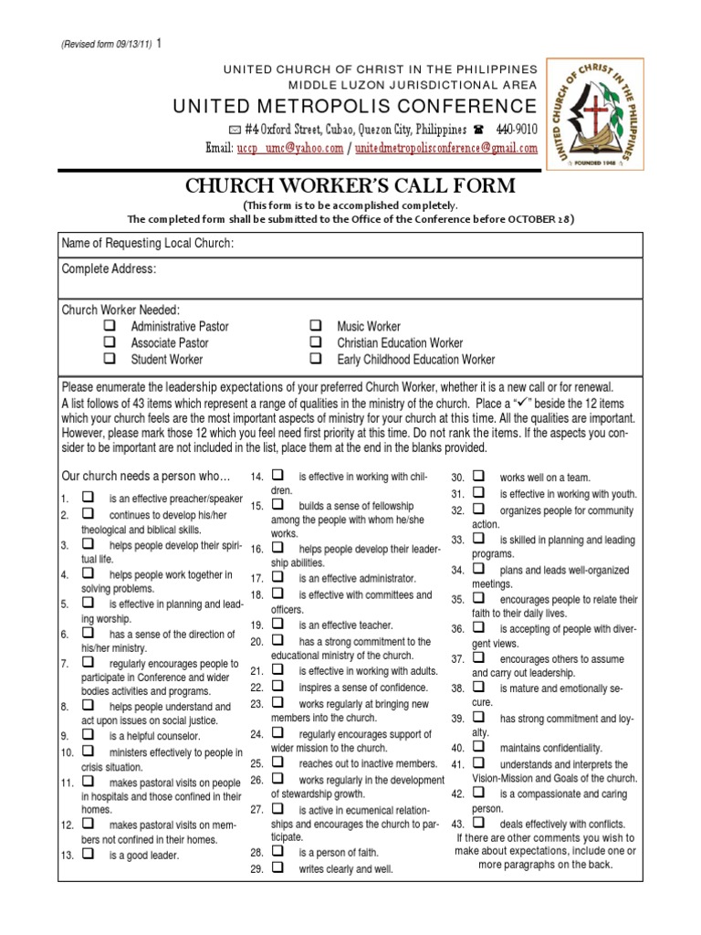 Church Worker Call Form Revised | PDF | Employment | Salary