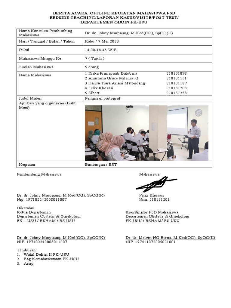 2 - Berita Acara P2 Rabu Minggu 7, Dr. Dr. Johny Marpaung, M.Ked (OG), SpOG (K) | PDF