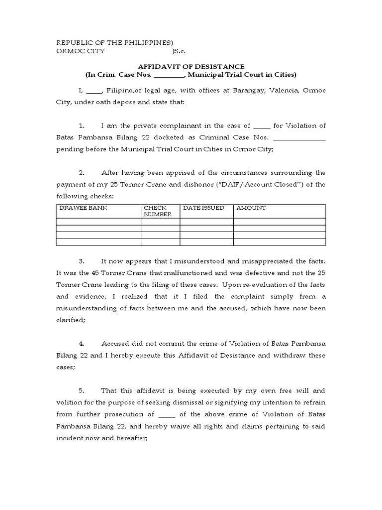 Affidavit of Desistance | PDF