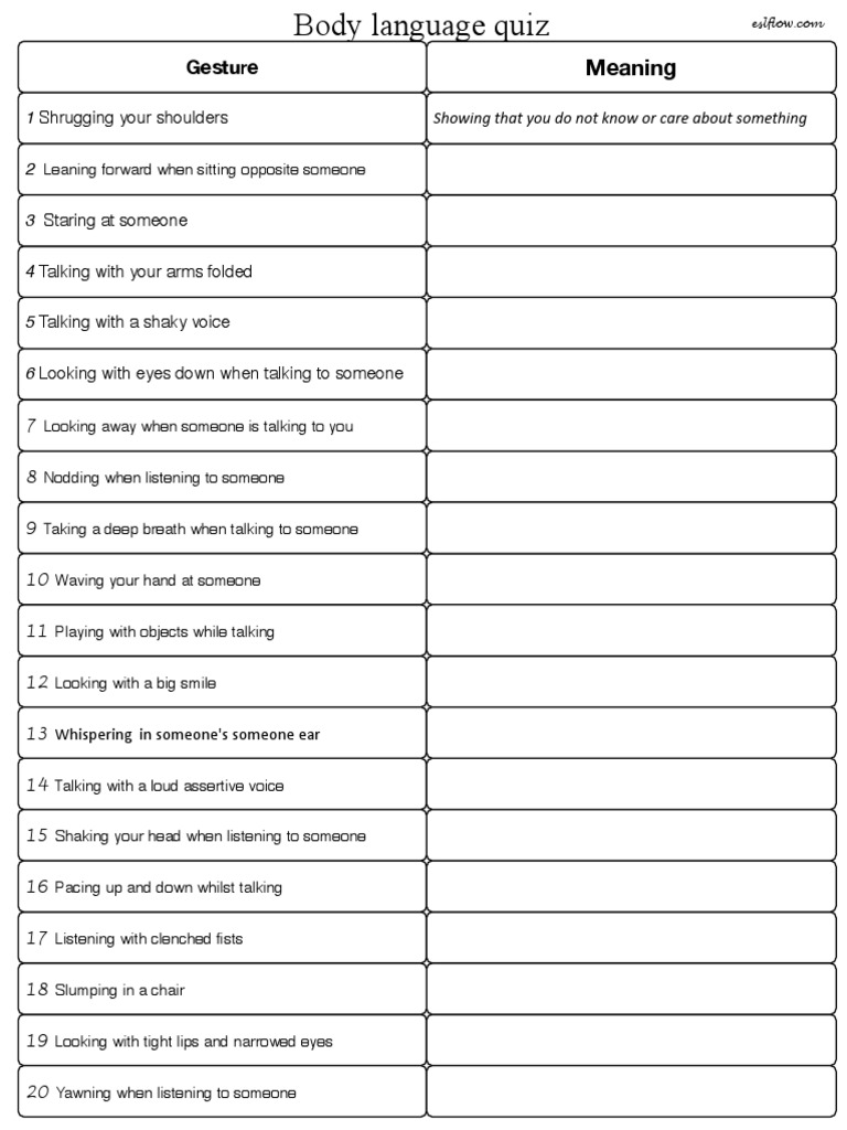 Body Language Quiz With Answers 2022 | PDF