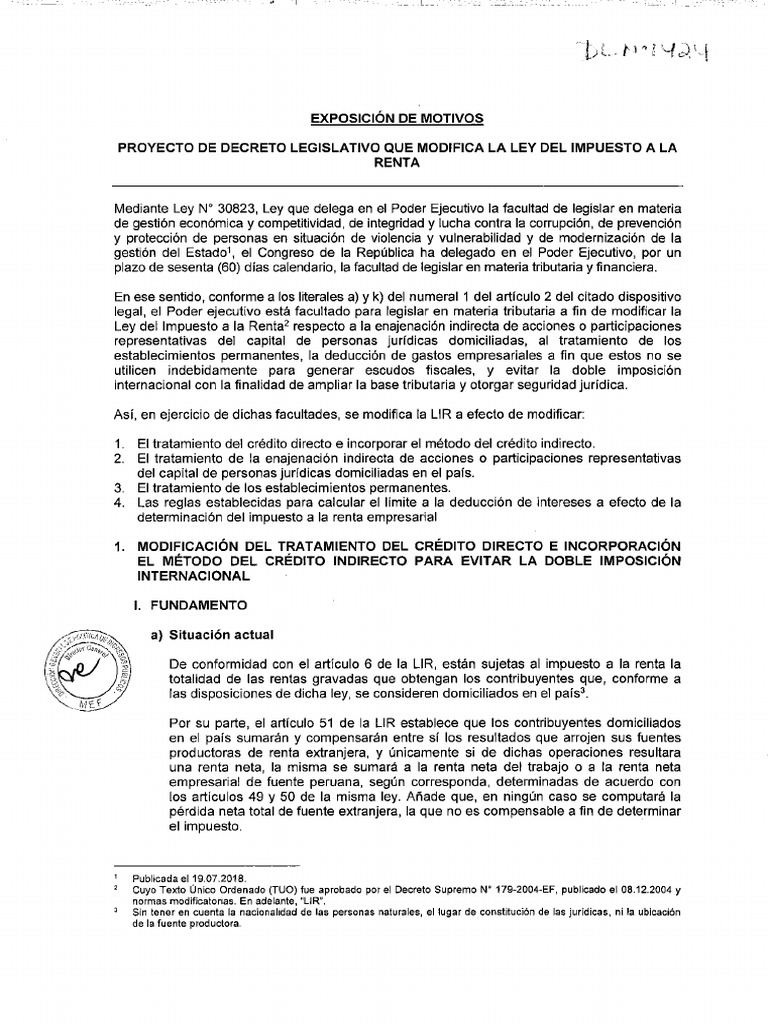 Kami Export - Proyecto Decreto Legislativo Que Modifica La LIR | PDF | Deuda | Impuestos