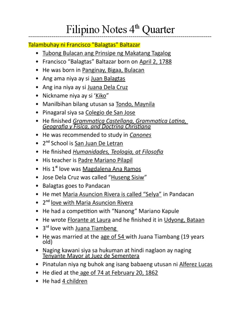Filipino Notes 4th Quarter | PDF