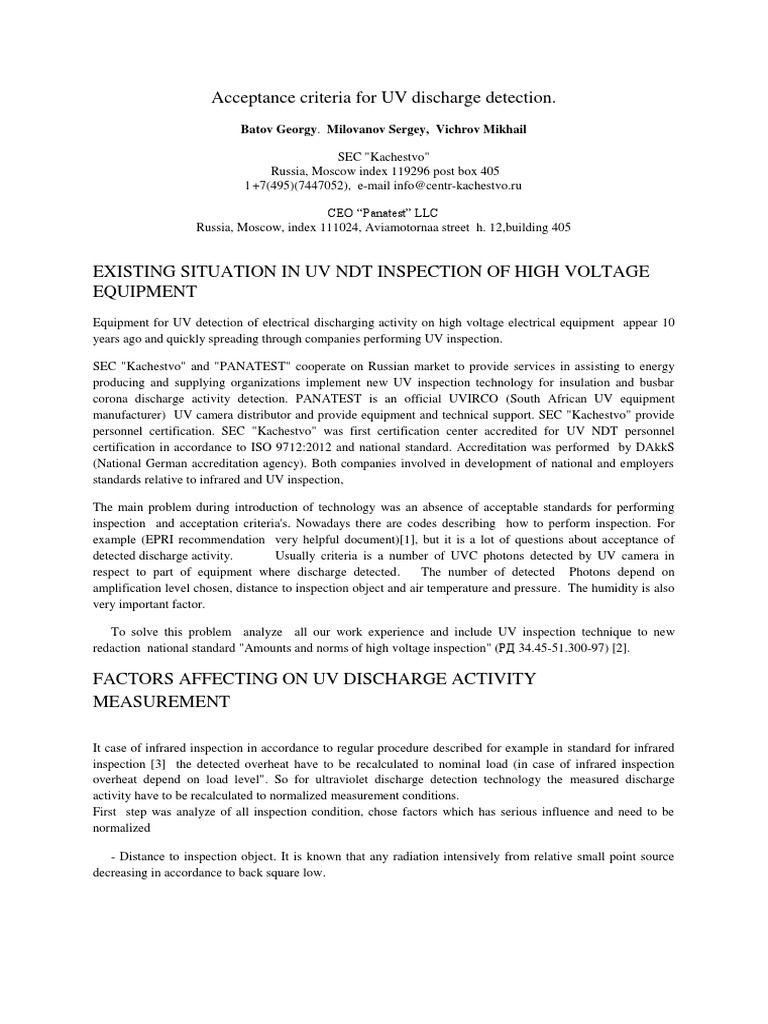 UV Discharge Detection Acceptance Criteria | PDF | Ultraviolet | Infrared