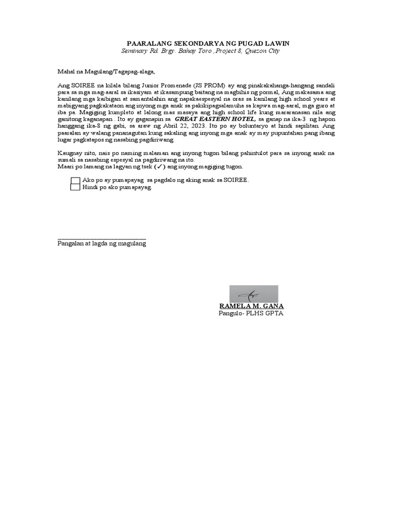 Consent Letter For JS PROM | PDF