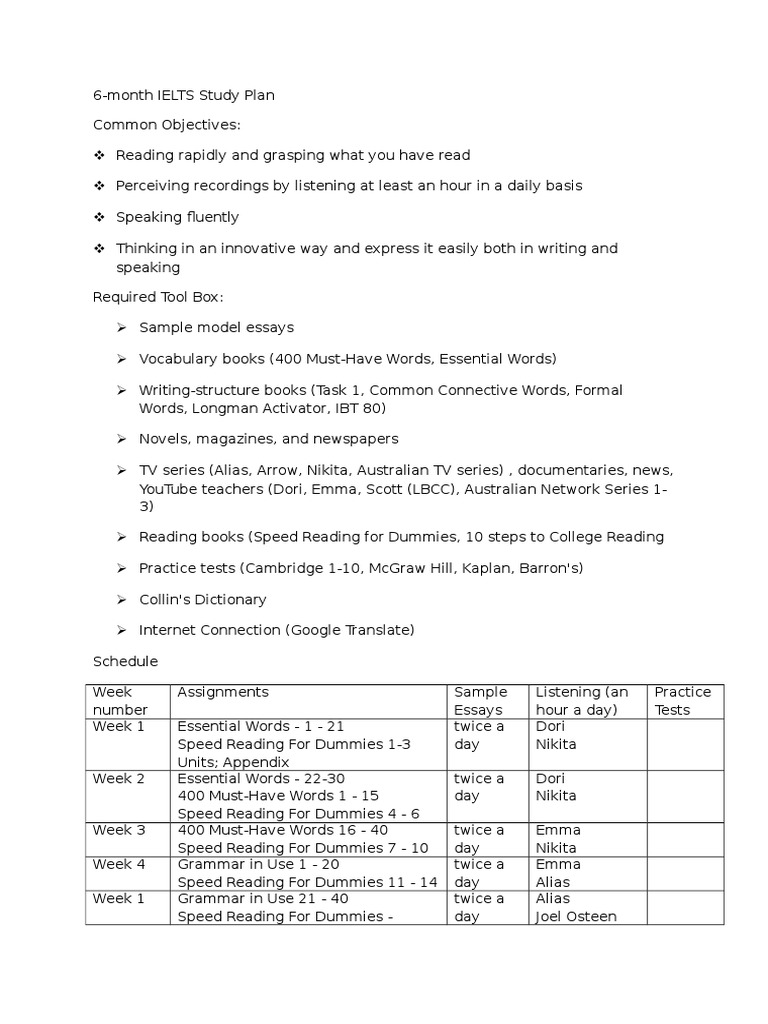IELTS 6-Month Study Plan Guide | PDF | International English Language ...