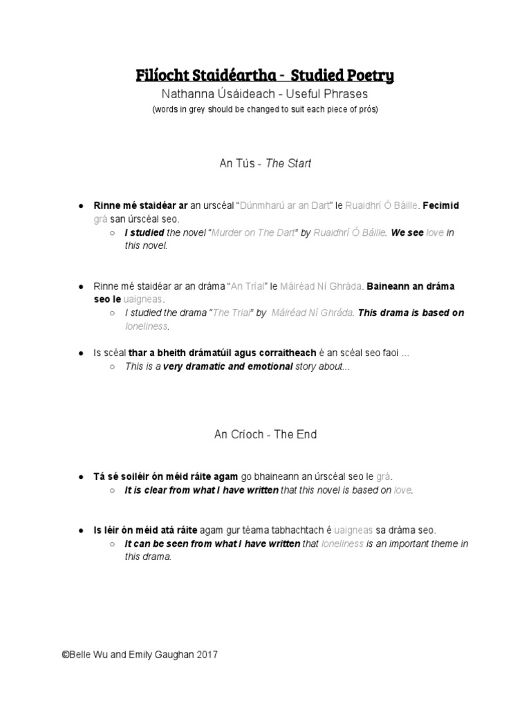 Gaelge/ Irish poetry useful phrases | PDF