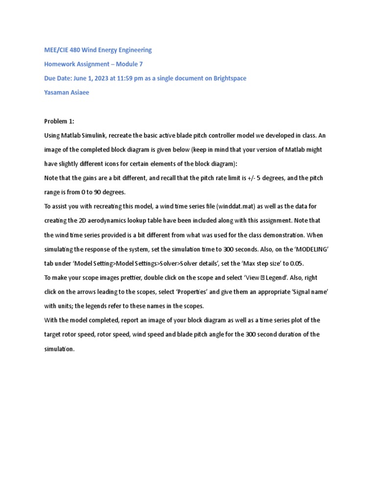 Wind Energy Engineering Homework 7 | PDF