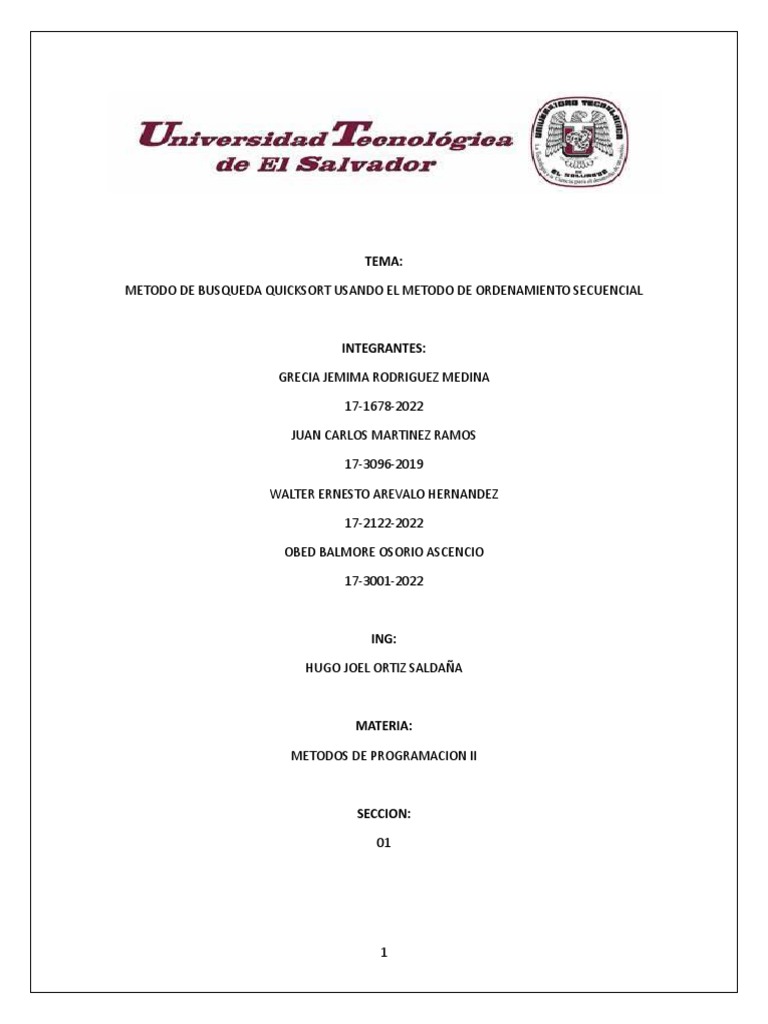Metodo De Busqueda Quicksort Usando El Metodo De Ordenamiento Secuencial Descargar Gratis Pdf