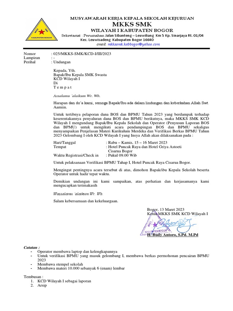 Surat Undangan Bimtek 2023 | PDF