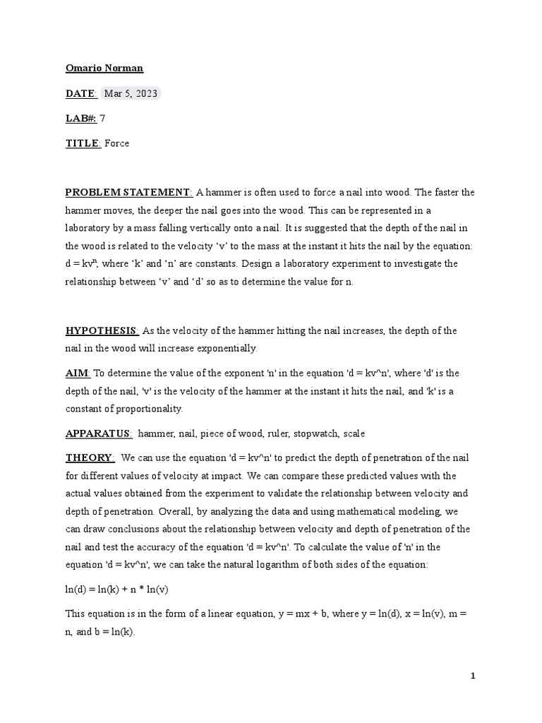Physics Lab 7 | PDF | Experiment | Logarithm