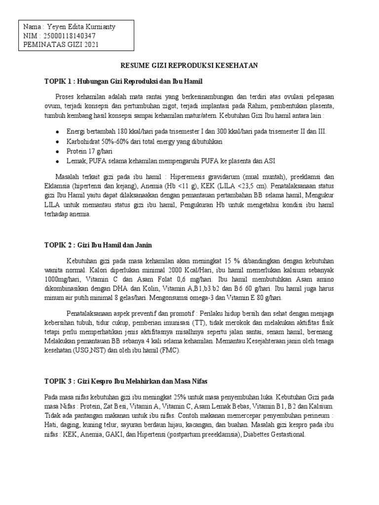 Resume Gizi Reproduksi Kesehatan Uas Individu | PDF