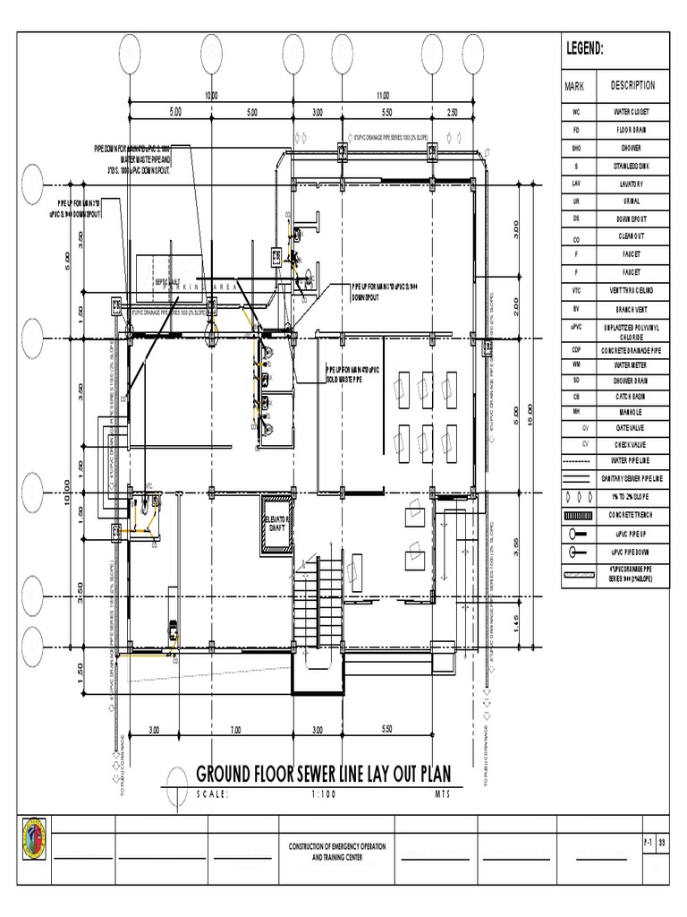 A B C D E F: Ground Floor Sewer Line Lay Out Plan | PDF