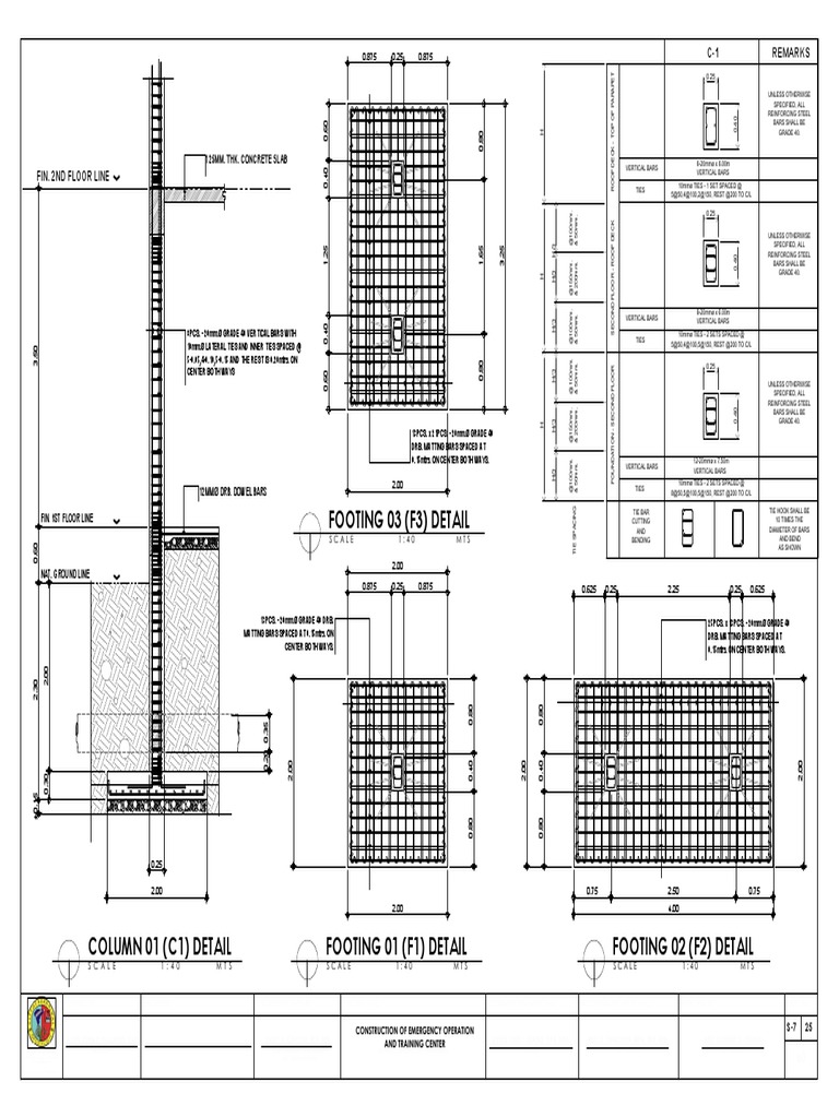 Footing 03 (F3) Detail: 125Mm. Thk. Concrete Slab | PDF | Concrete ...